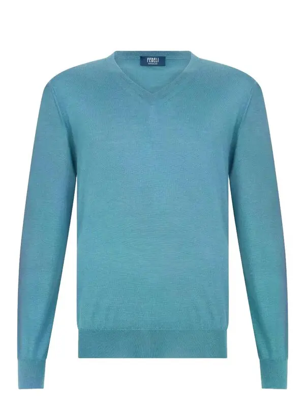 Fedeli V-neck Long-sleeve Sweater - Blue