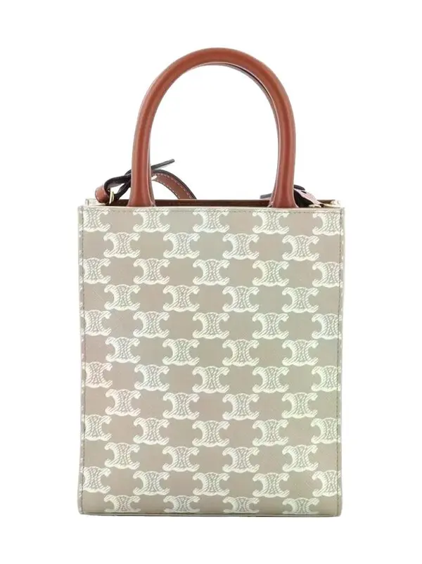 Celine Vertical Cabas Tote Triomphe Coated Canvas Mini Satchel - Neutrals