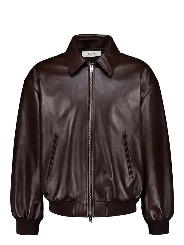 Celine Leather Bomber Jacket - Brown