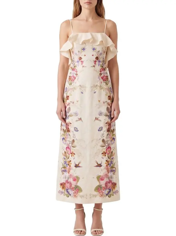 Zimmermann Midi Dress With Floral Pattern - Beige