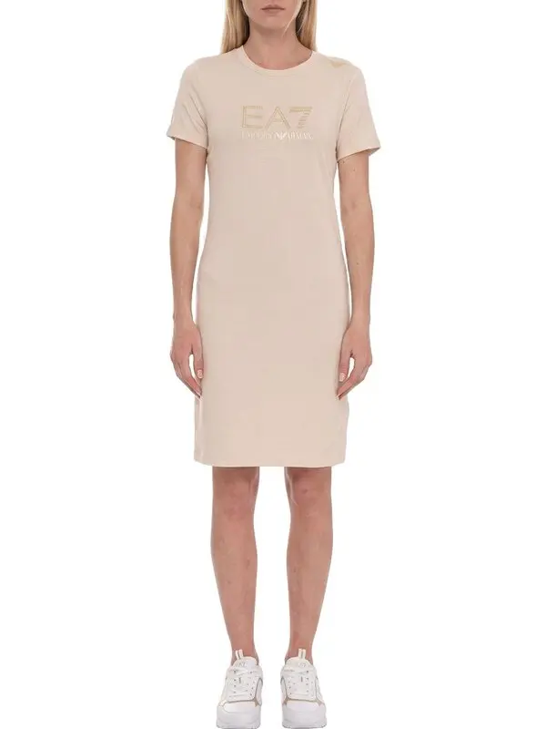 EA7 Logo T-shirt Dress - Beige