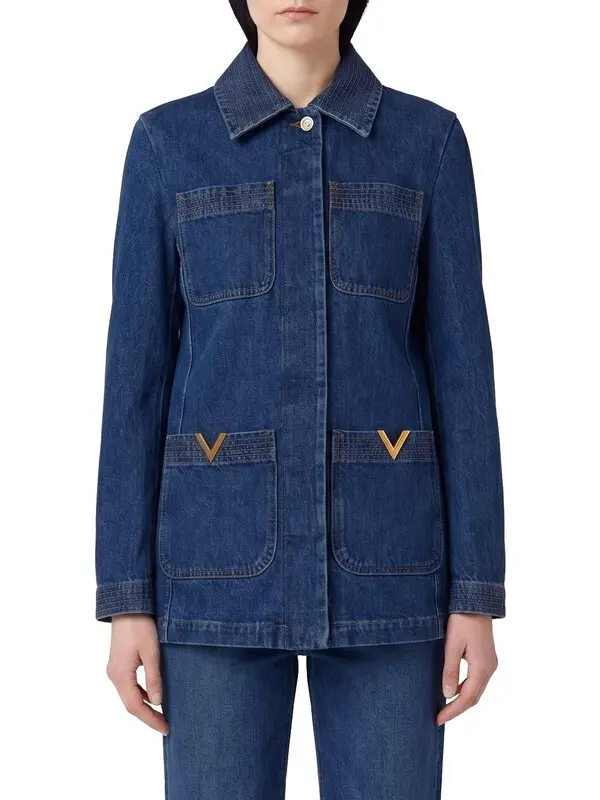 Valentino Garavani Denim Jacket With Vlogo Signature - Blue
