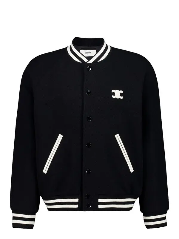 Celine Textured Wool Triomphe Teddy Bomber Jacket - Black