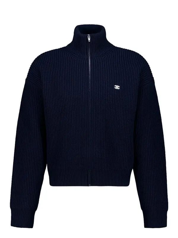 Celine Zipped Ribbed Virgin Wool Cardigan - Blue