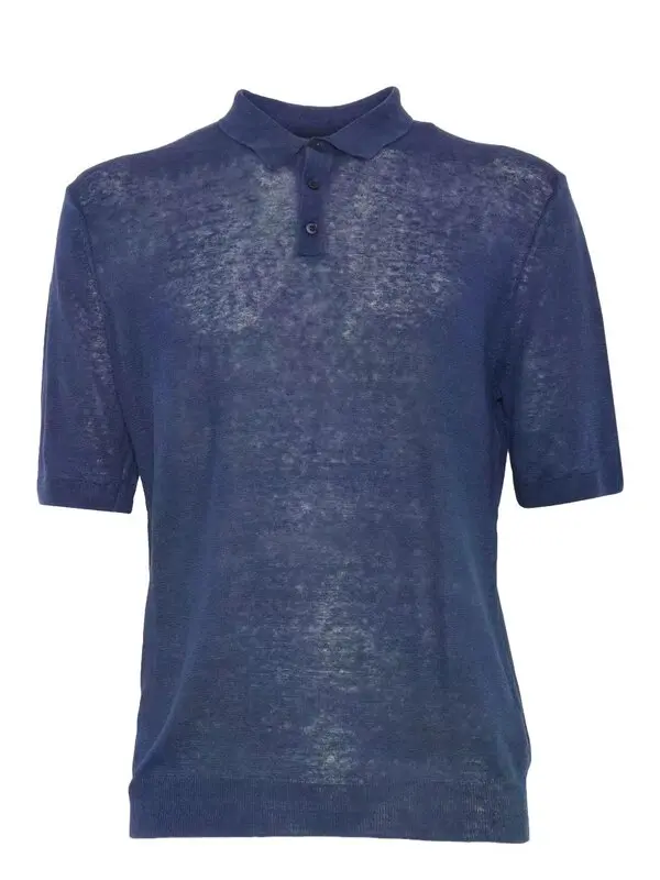 BALLANTYNE Short-sleeve Linen Polo Shirt - Blue