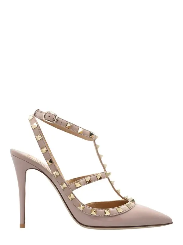 Valentino Garavani Leather Heeled Sandals With Studs - Beige