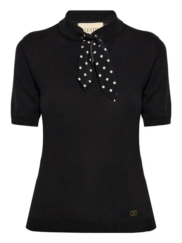 Valentino Garavani Wool And Viscose Knit Top With Decorative Bow - Black