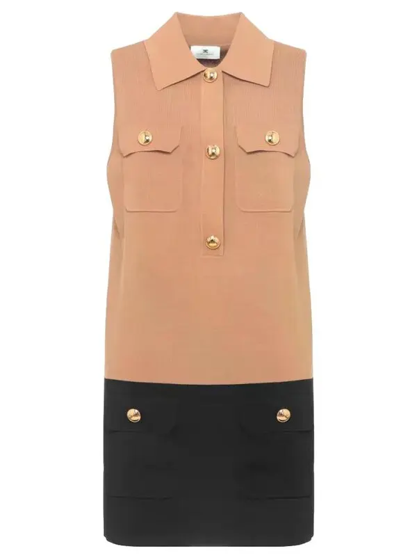 Elisabetta Franchi Two-tone Button-up Mini Dress - Neutrals