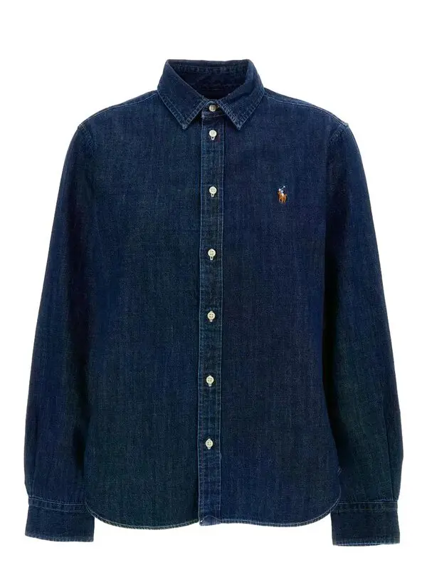 Polo Ralph Lauren Embroidered Pony Logo Cotton Shirt - Blue