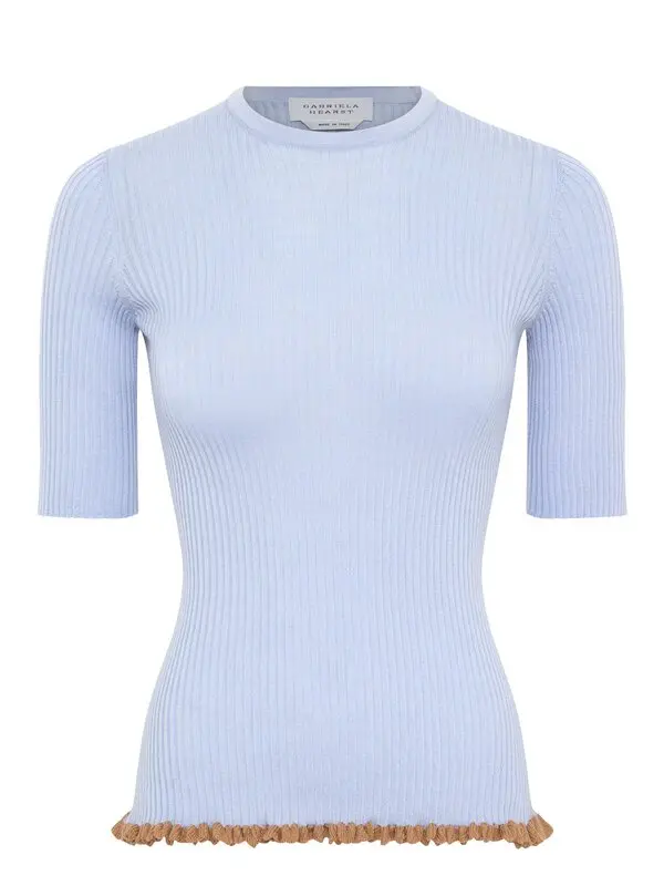 Gabriela Hearst Mireya Ribbed Wool-silk Top With Lace Trim - Blue