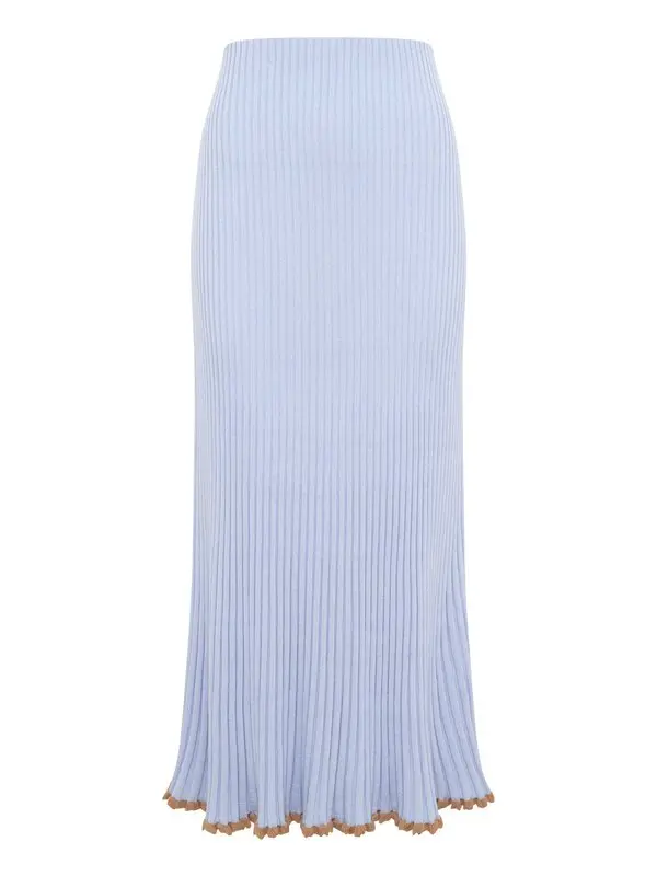 Gabriela Hearst Kavya Lace-trimmed Ribbed Wool-silk Midi Skirt - Blue