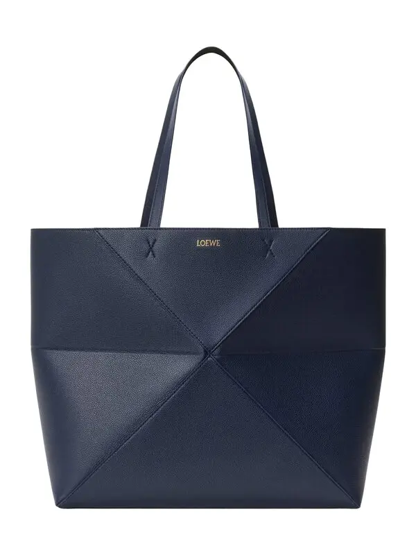 Loewe Medium Leather Fold Puzzle Tote Bag - Navy