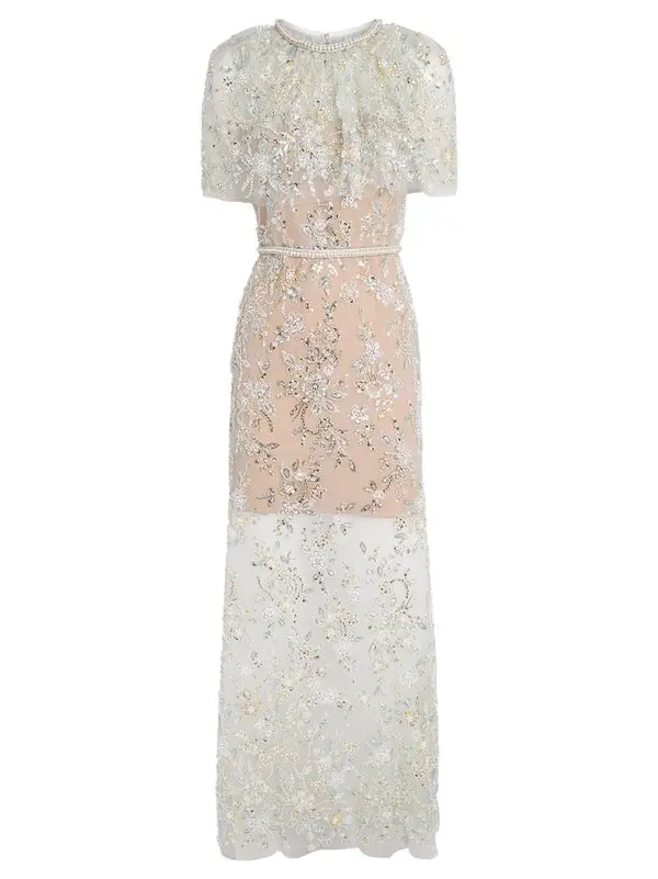 SELF-PORTRAIT Crystal-embellished Cape Maxi Dress - Green
