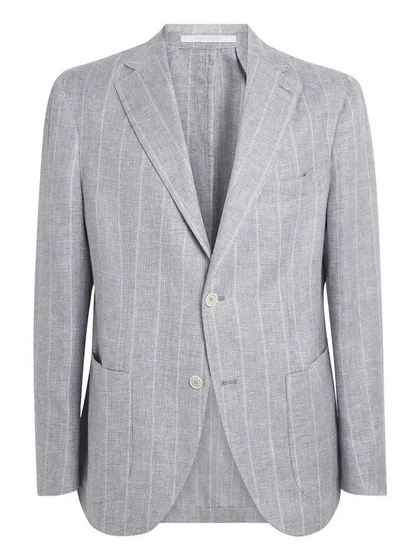 Eleventy Linen-cashmere-silk Striped Single-breasted Blazer - Blue