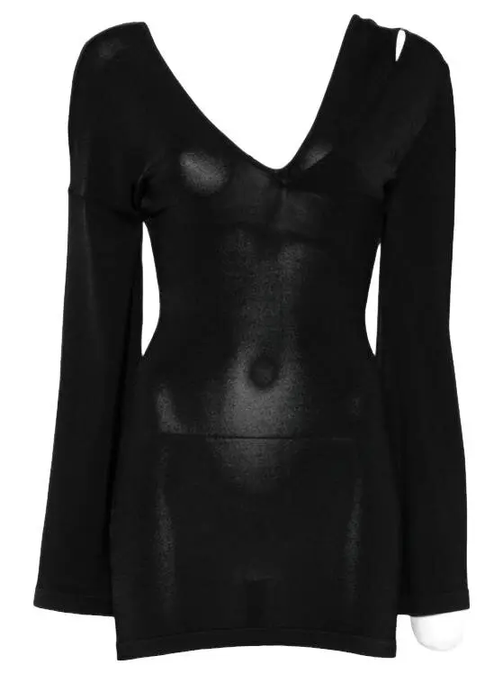 AYA MUSE V-neck Mini Dress With Long Sleeves And Open Back - Black