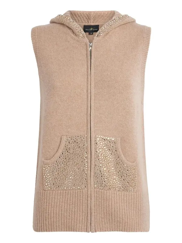 WILLIAM SHARP Cashmere Gilet With Crystal Embellishments - Brown