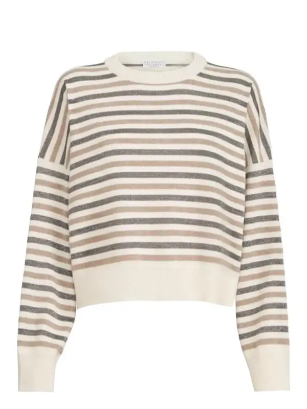 Brunello Cucinelli Virgin Wool, Cashmere, And Silk Sparkling Stripes Sweater - Multicolor