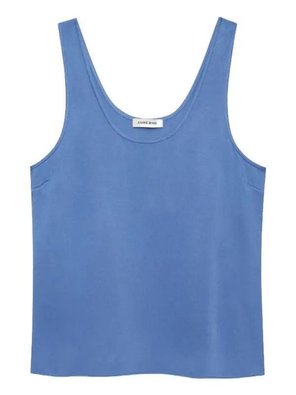 ANINE BING Lea Silk Scoop-neck Top - Blue