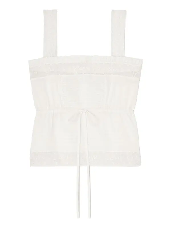 GANNI Cotton Top With Lace And Drawstring Detail - Bright White