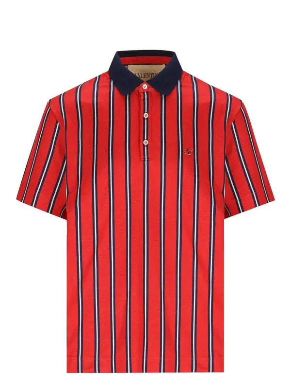 Valentino Garavani Vlogo Plaque Striped Polo Shirt - Red