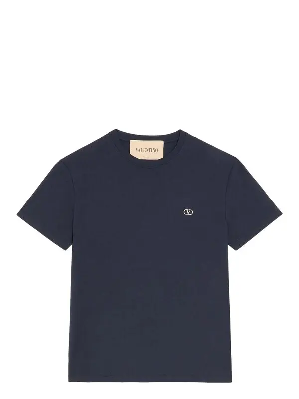 Valentino Garavani T-shirt In Cotton With Vlogo Embroidery - Blue