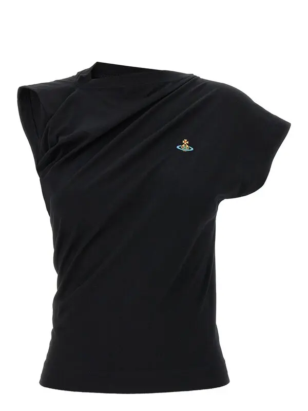 VIVIENNE WESTWOOD Cotton Asymmetrical Draping T-shirt - Black