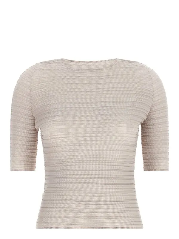 Issey Miyake Jiggly Pleats 3/4 Sleeve Blouse - Cream