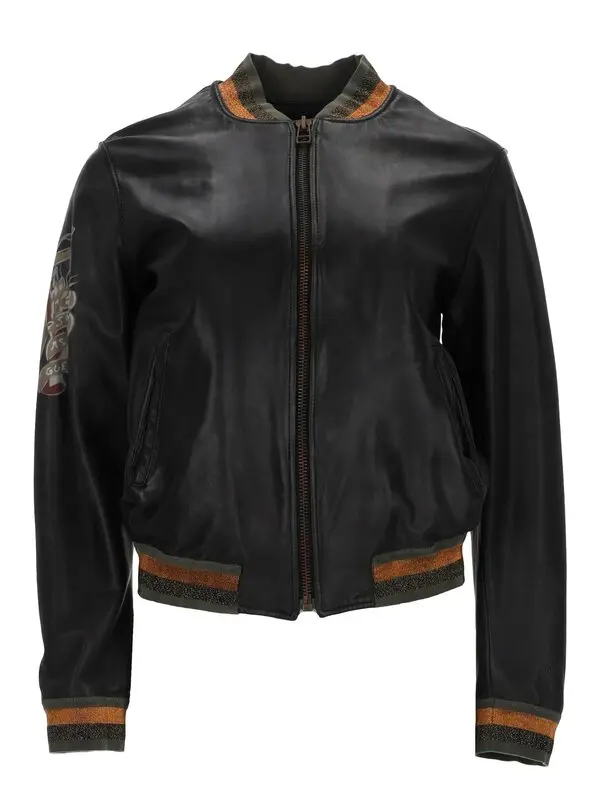 Mr & Mrs Italy Leather Bomber Jacket - Black