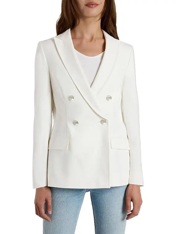 Santorelli Caryn Double-breasted Blazer In Cotton Stretch - Ivory