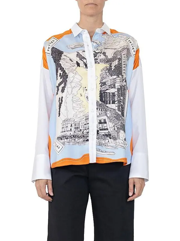 CALLAS MILANO Printed Silk Front Shirt - White/orange