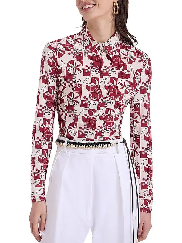 La DoubleJ Fitted Shirt With Geometric Print - Eclipse Bordeaux