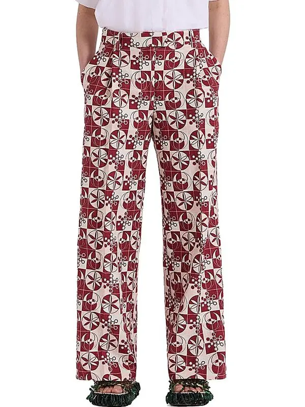 La DoubleJ Printed Loose Wide Leg Pants - Eclipse Bordeaux