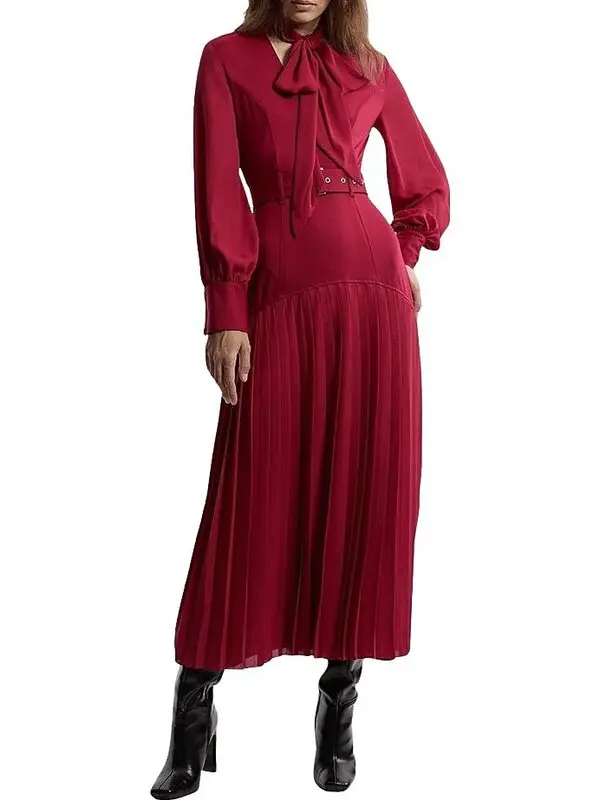 Karen Millen Jersey Ponte Georgette Mix Maxi Dress - Plum
