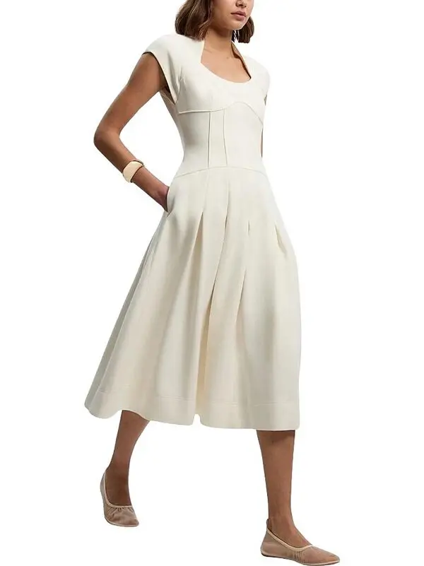 Karen Millen Compact Stretch Dropped Waist Midi Dress - Ivory
