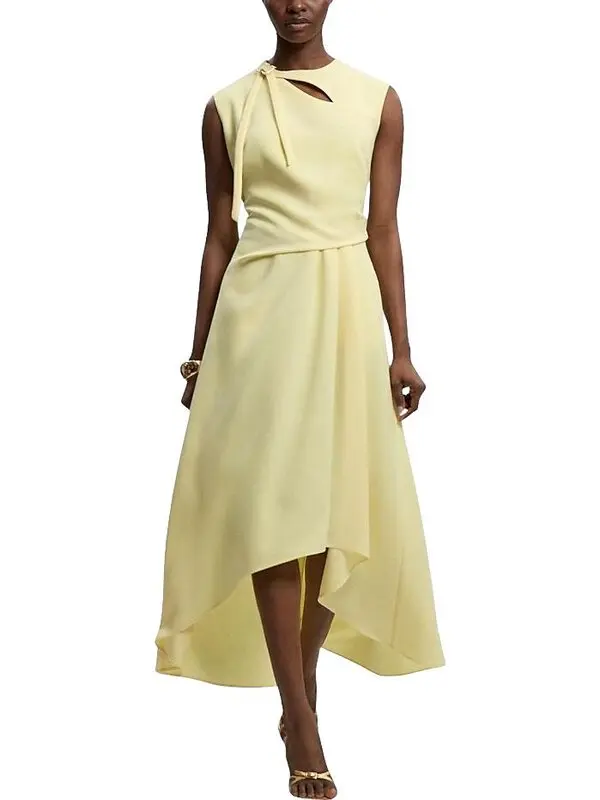 Karen Millen Drape Neck Midi Dress - Lemon