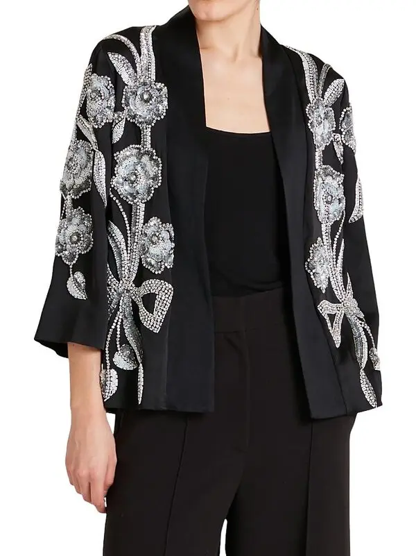 TEMPERLEY LONDON Lana Embroidered Crepe Satin Jacket - Black