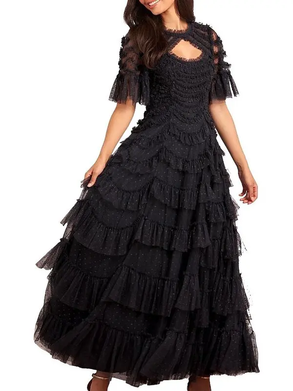 NEEDLE & THREAD Aviana Short Sleeve Gown - Graphite