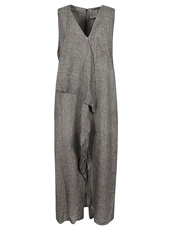 OPIFICIO Linen Maxi Dress With Draped Detailing - Black