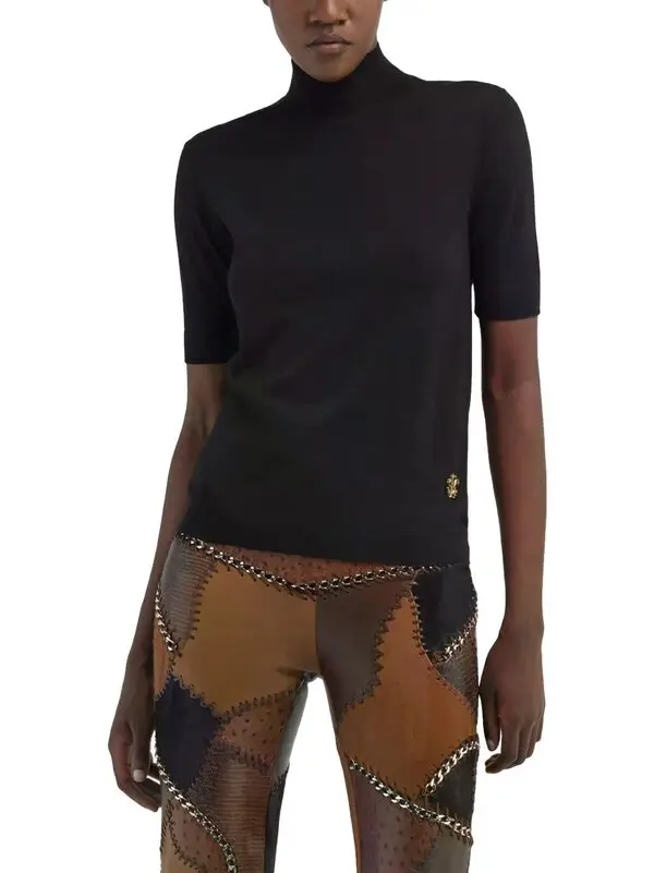 Roberto Cavalli Logo Plaque High-neck Top - Black
