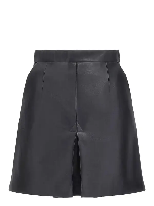 Roberto Cavalli Front Slit Leather Skirt - Black