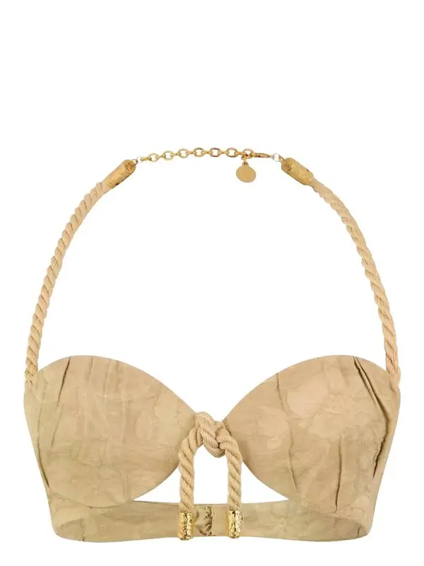 Roberto Cavalli Rope-detail Floral-jacquard Halterneck Top - Neutrals