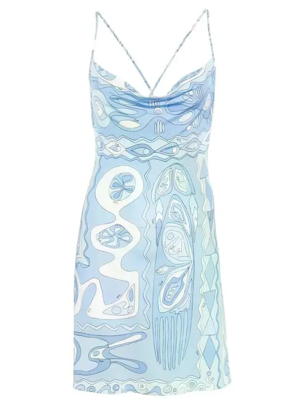 Emilio Pucci Abstract Print Cowl Neck Dress - Blue