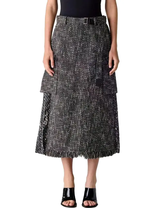 Sacai Belted Pleated Panel Skirt - Black