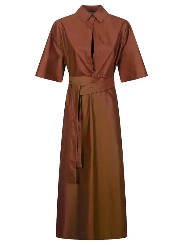 SA SU PHI Belted Shirt Long Dress - Brown