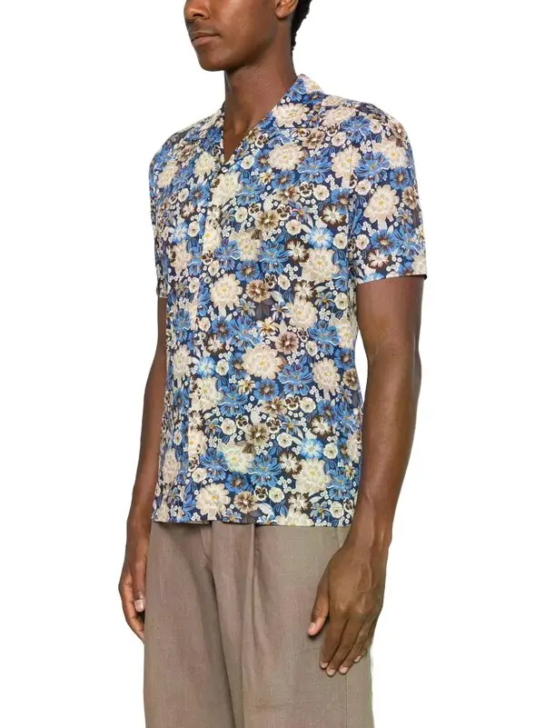 Brian Dales Floral-print Short-sleeve Shirt - Blue