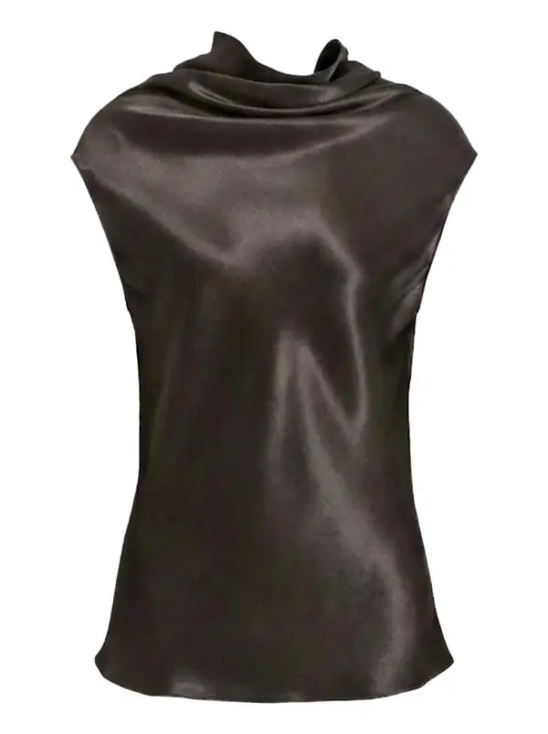 Alberta Ferretti Satin Cowl Neck Sleeveless Top - Brown