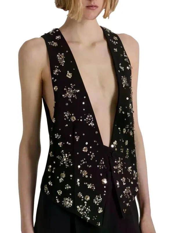 Alberta Ferretti Sequin Embellished Floral Motif Waistcoat - Black
