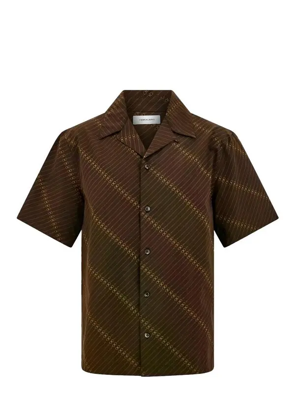 FERRAGAMO Short Sleeve Bowling Shirt - Brown