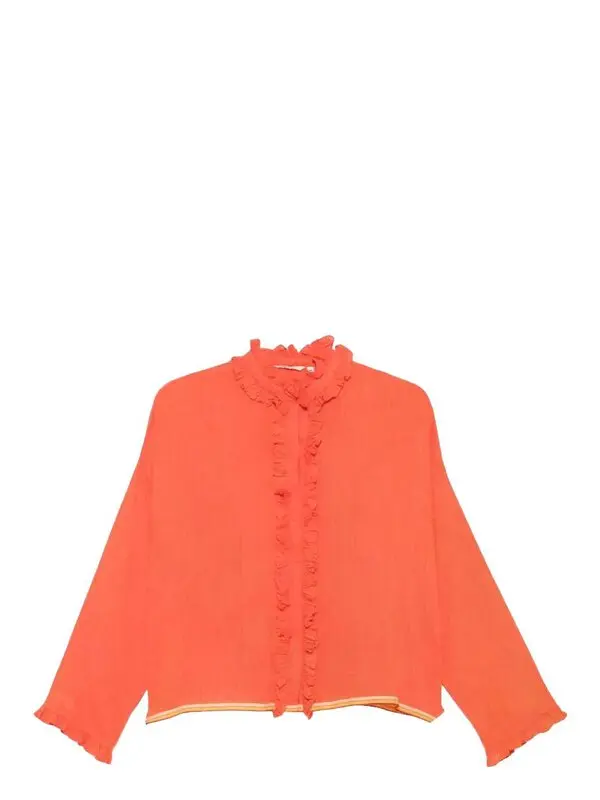 INJIRI Ruffled High Neck Blouse - Orange