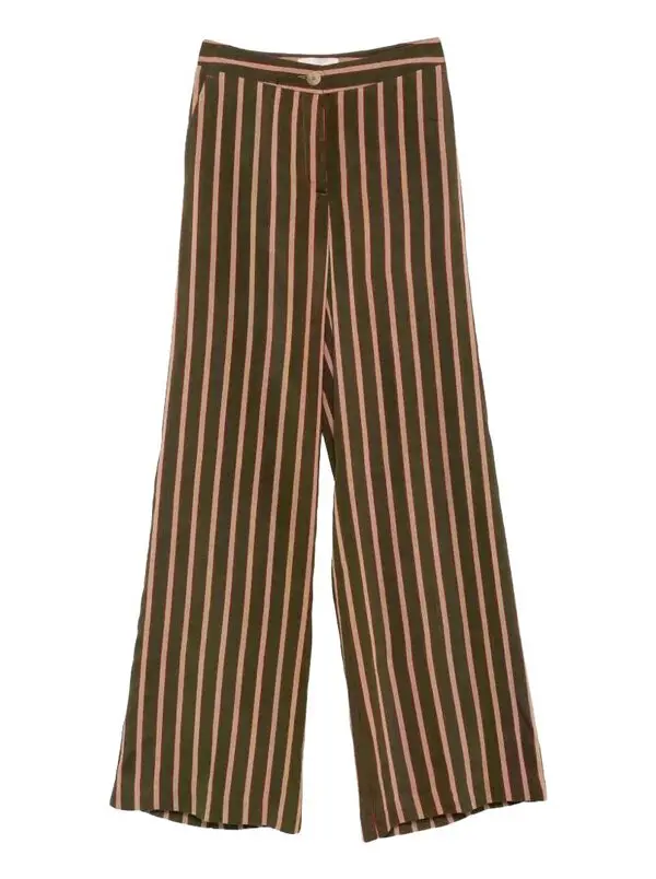 Momoni Vertical Stripe Wide-leg Linen Trousers - Green